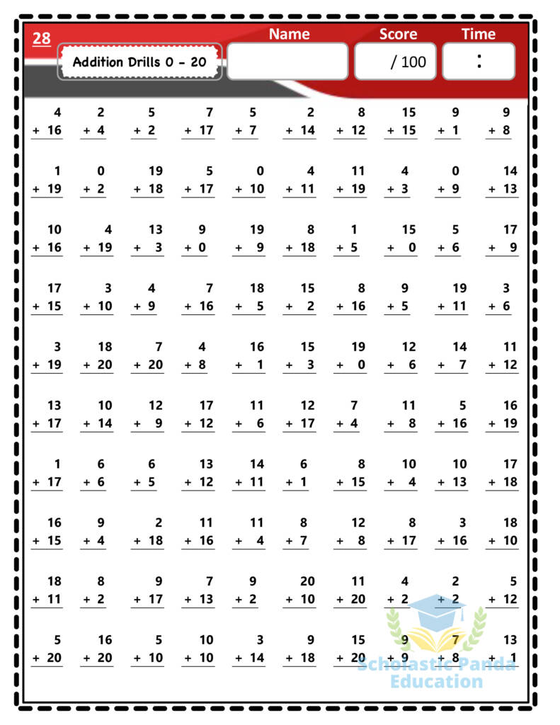 Addition Subtraction Speed Drills: 100 Daily Timed Math Tests with ...